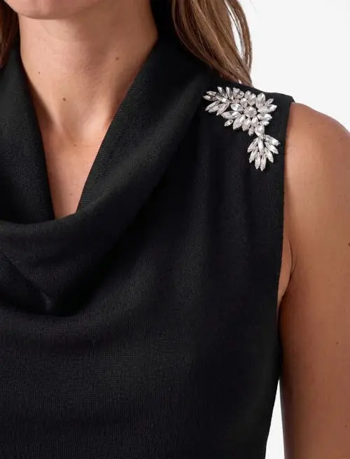 Koton Sleeveless Cowl Collar Rhinestones Knit Top