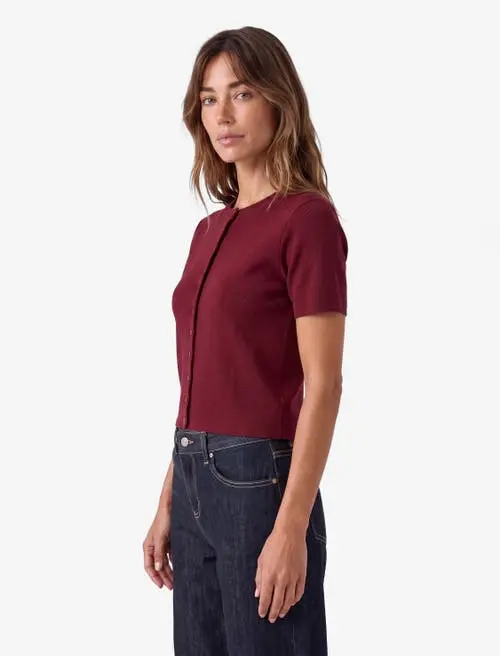 Koton Short Sleeve Crew Neck Knit Cardigan - Plum