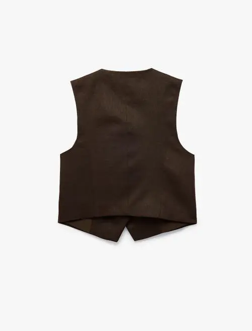 Koton Linen Blend Tailored V-neck Vest With Frog Closure