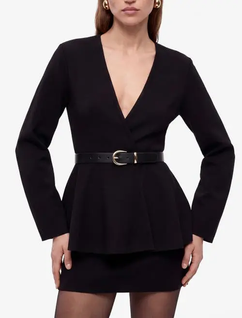 Koton Long Sleeve Wrap Knit Peplum Cardigan