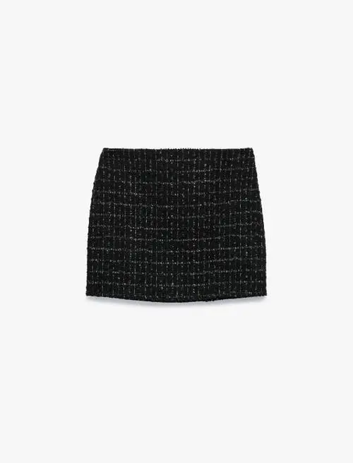 Koton Slim Fit A-line Shimmering Tweed Mini Skirt
