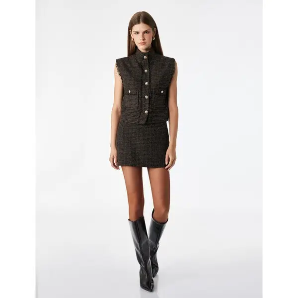 Koton Slim Wool Blend Plaid A-line Mini Tweed Skirt