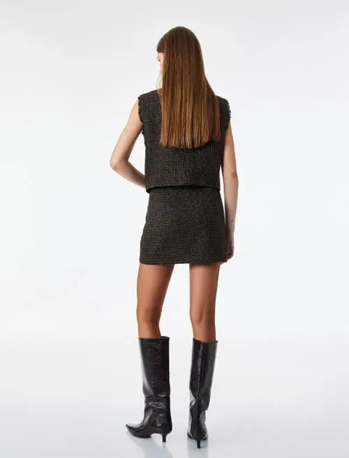 Koton Slim Wool Blend Plaid A-line Mini Tweed Skirt