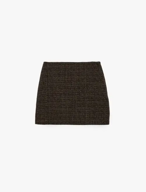 Koton Slim Wool Blend Plaid A-line Mini Tweed Skirt
