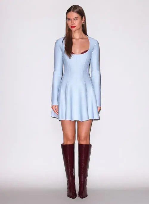 FLEUR DU MAL Scoop Neck Flared Corset Dress - Raindrop