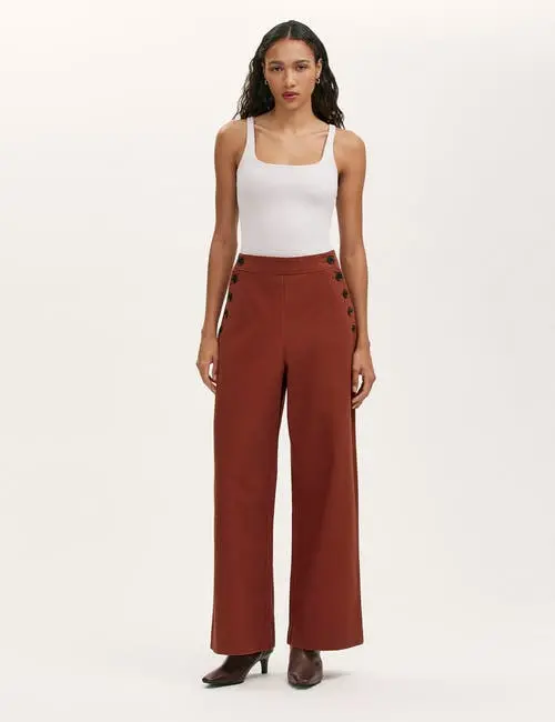 FINERY LONDON Nellie Petite Twill Wide Leg Pants