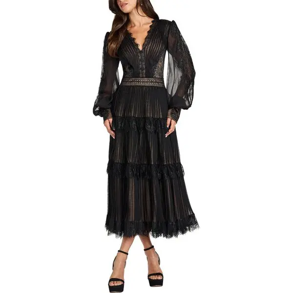 Tadashi Shoji V-neck Lace Midi Dress