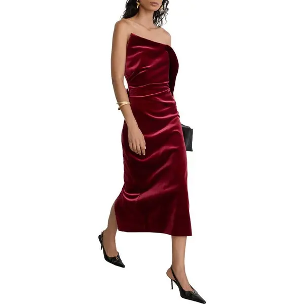 REISS Dasha Velvet One-shoulder Midi Dress