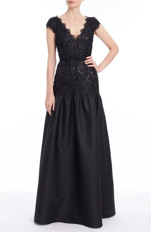 Badgley Mischka Sequin Lace & Mikado Gown