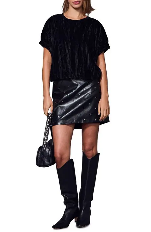 Sanctuary Eclipse Bubble Sleeve Crushed Velvet T-shirt - Black