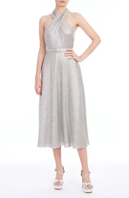 Badgley Mischka Twist Halter Midi Dress