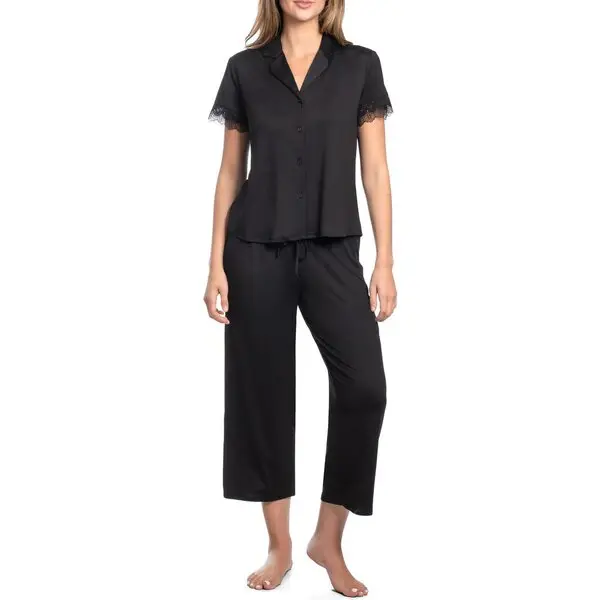 IN BLOOM BY JONQUIL Sevilla Lace Trim Short Sleeve Pajamas - Black
