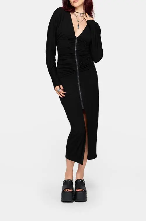 DISTURBIA Vanthe Zip Front Jersey Midi Dress