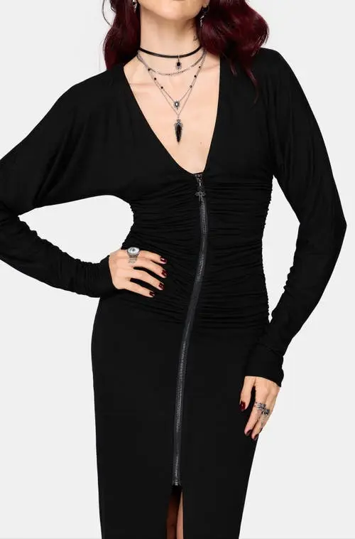DISTURBIA Vanthe Zip Front Jersey Midi Dress