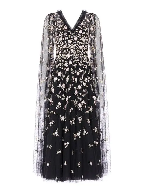 NEEDLE & THREAD Lea Ditsy Cape Sleeve Maxi Dress