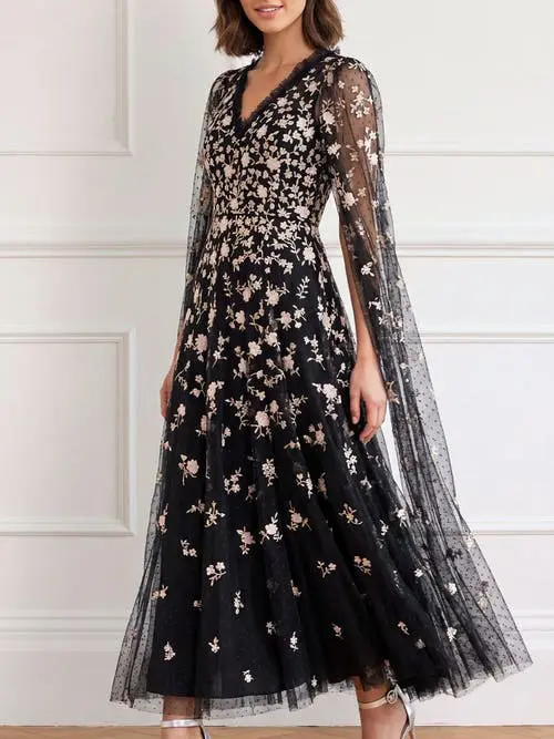 NEEDLE & THREAD Lea Ditsy Cape Sleeve Maxi Dress