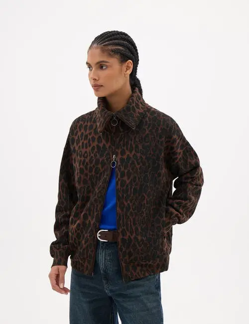 HUSH Leopard Print Double Zip Sweatshirt