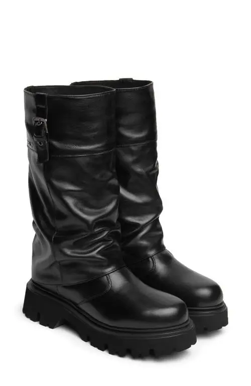 NEROGIARDINI Lug Sole Cuffed Leather Boot