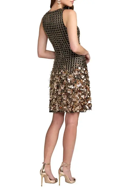 Mac Duggal Sleeveless Floral Sequin Embellished Mini Dress