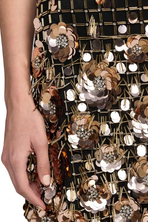 Mac Duggal Sleeveless Floral Sequin Embellished Mini Dress