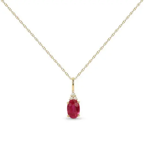 HAUS OF BRILLIANCE 10k Yellow Gold Oval Birthstone Trio Diamond Accent Drop Pendant Necklace - Red Ruby