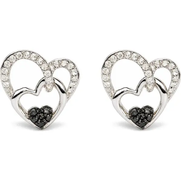 HAUS OF BRILLIANCE 925 Sterling 1/4 Cttw Black And White Diamond Multi Heart Stud Earrings - Silver