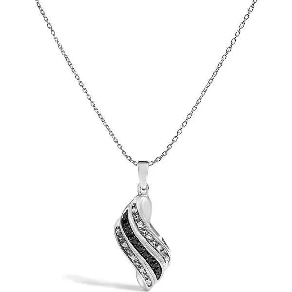 HAUS OF BRILLIANCE Sterling 1/10 Cttw Black And White Diamond Wave Pendant Necklace - Silver
