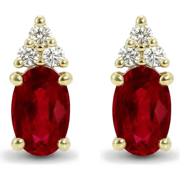 HAUS OF BRILLIANCE 10k Yellow Gold Birthstone And Diamond Trio Stud Earrings - Red Ruby