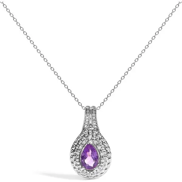 HAUS OF BRILLIANCE Sterling Pear-cut Purple Amethyst And Diamond Accent Beaded Teardrop Pendant Necklace - Silver