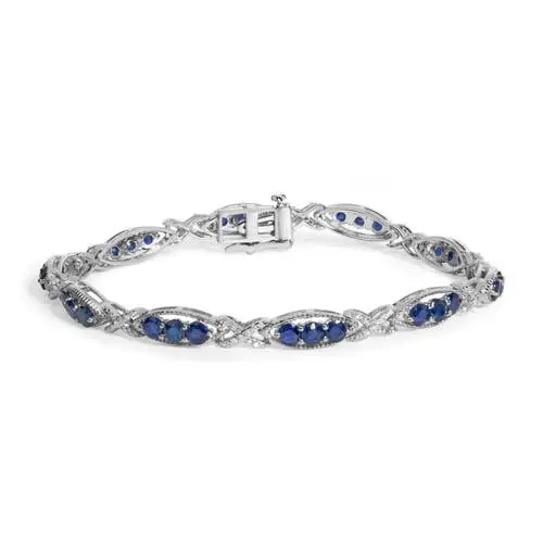 HAUS OF BRILLIANCE Sterling 1/4 Cttw Diamond & Blue Sapphire Infinity Link Bracelet - Silver