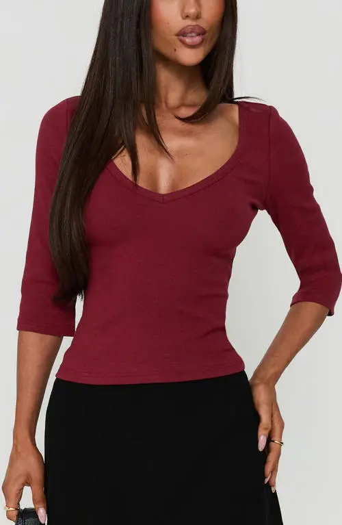 Princess Polly Baseline Ribbed V-neck T-shirt