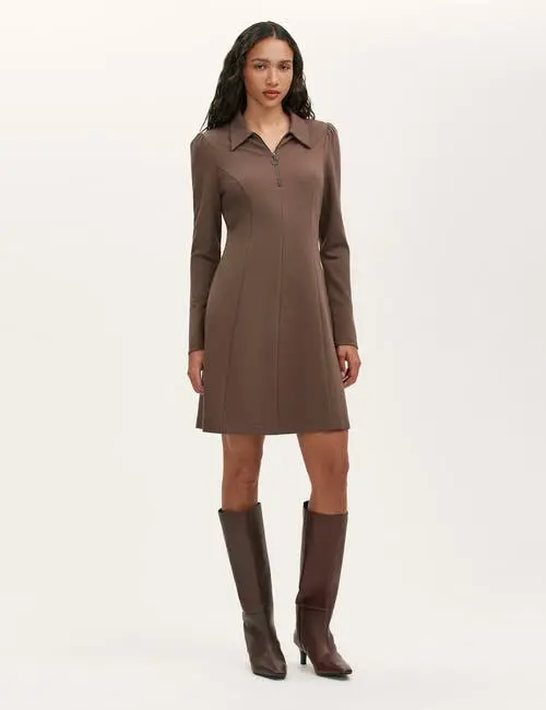 FINERY LONDON Lea Ponte Jersey Zip Front Short Dress - Mole