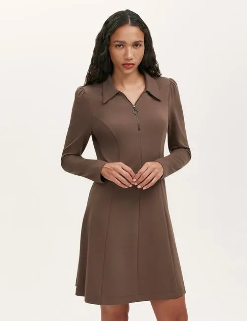 FINERY LONDON Lea Ponte Jersey Zip Front Short Dress - Mole