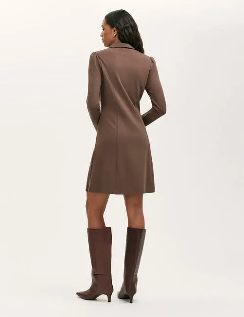 FINERY LONDON Lea Ponte Jersey Zip Front Short Dress - Mole