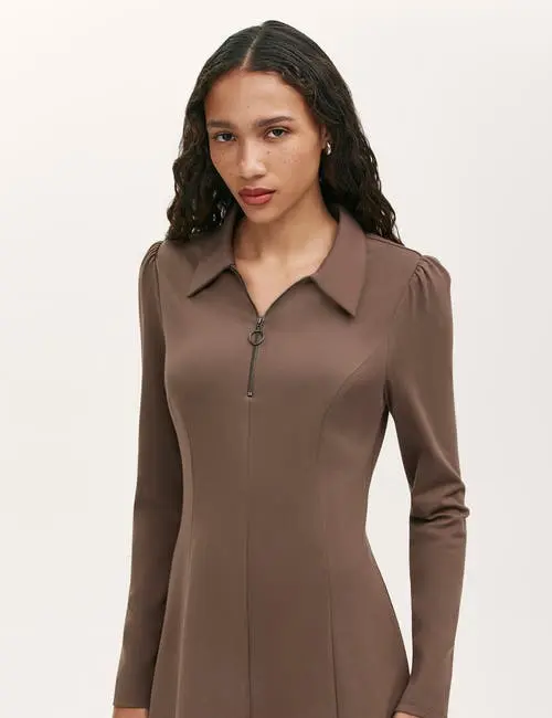 FINERY LONDON Lea Ponte Jersey Zip Front Short Dress - Mole