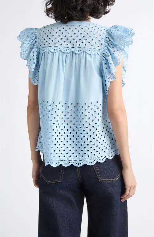Ulla Johnson Elizat Flutter Sleeve Eyelet Cotton Top