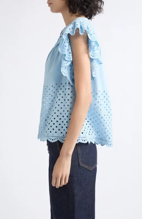 Ulla Johnson Elizat Flutter Sleeve Eyelet Cotton Top