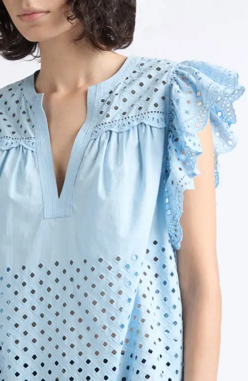 Ulla Johnson Elizat Flutter Sleeve Eyelet Cotton Top