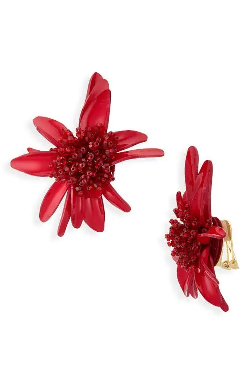 Oscar De La Renta Large Resin Flower Clip-on Earrings - Red