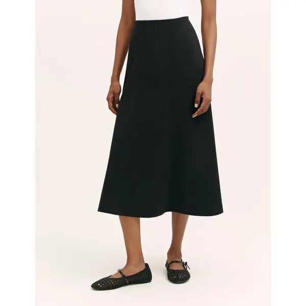 FINERY LONDON Mae Ponte Jersey A-line Midi Skirt - Black