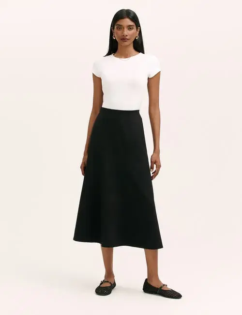 FINERY LONDON Mae Ponte Jersey A-line Midi Skirt - Black