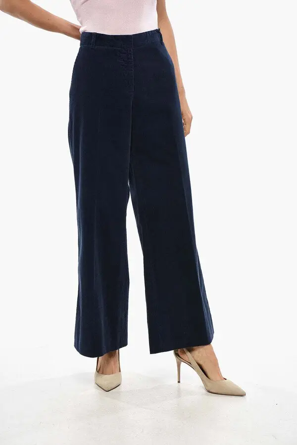 QL2 QUELLEDUE Melody Ribbed-velour Wide-leg Trousers