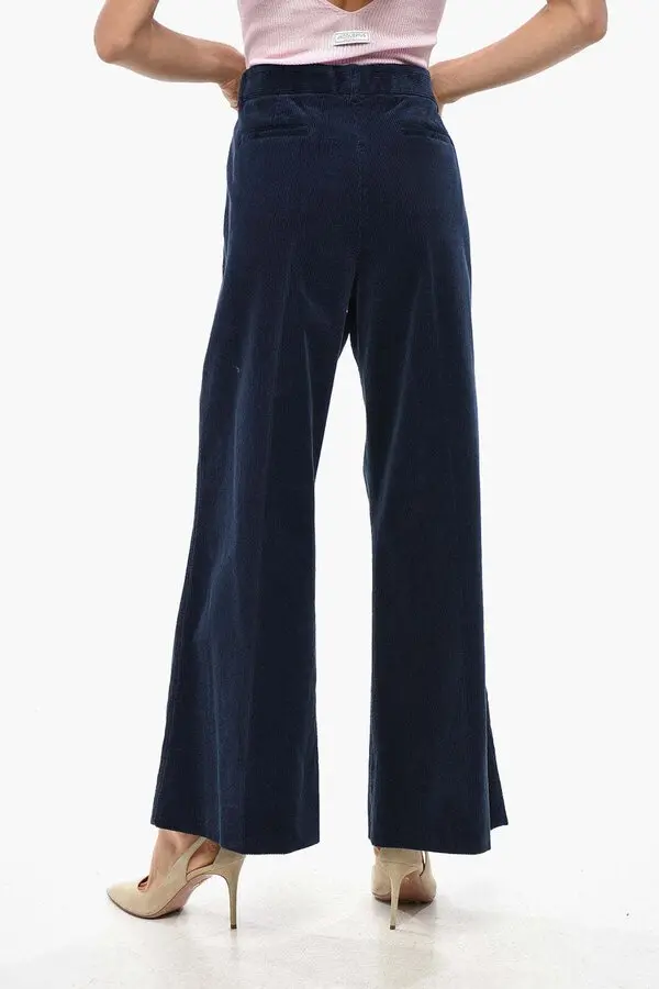 QL2 QUELLEDUE Melody Ribbed-velour Wide-leg Trousers