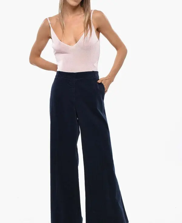 QL2 QUELLEDUE Melody Ribbed-velour Wide-leg Trousers