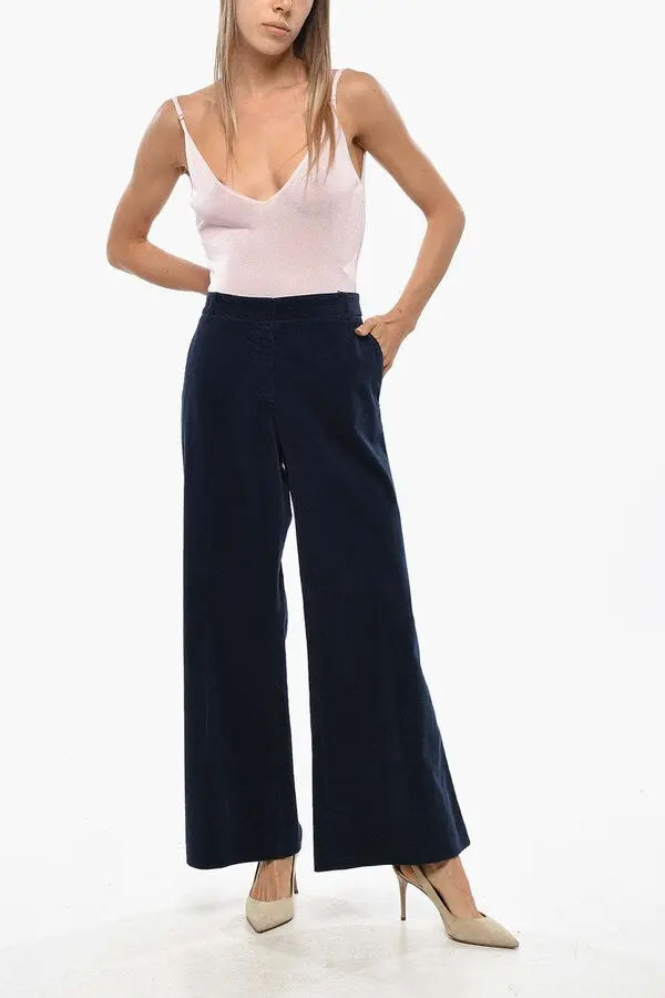 QL2 QUELLEDUE Melody Ribbed-velour Wide-leg Trousers