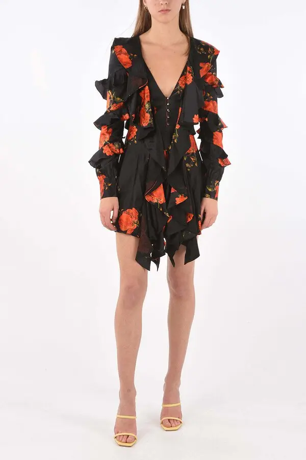 Philipp Plein My Flower Ruffle Dress - Black
