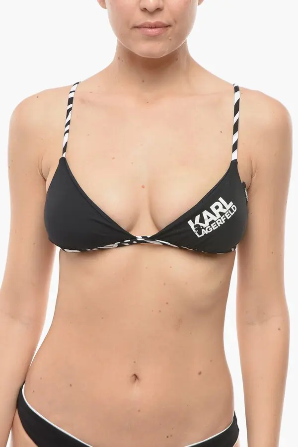 Karl Lagerfeld Triangle Bikini Top With Animal-print Details