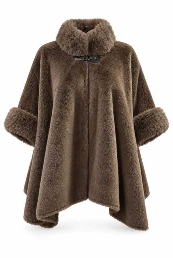 JAMES LAKELAND Mocha Faux Fur Buckle Cape