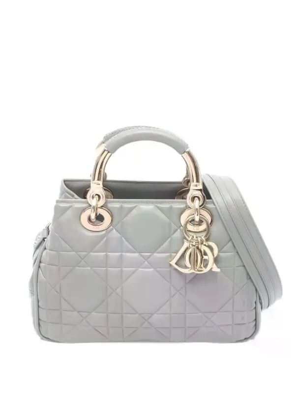 Dior 2000-2026 Small Embossed Calfskin Cannage Lady 95.22 Bag Satchel - Grey