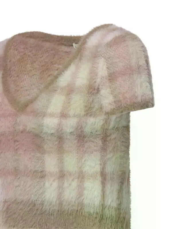 For Love & Lemons Checked V-neck Knit Top